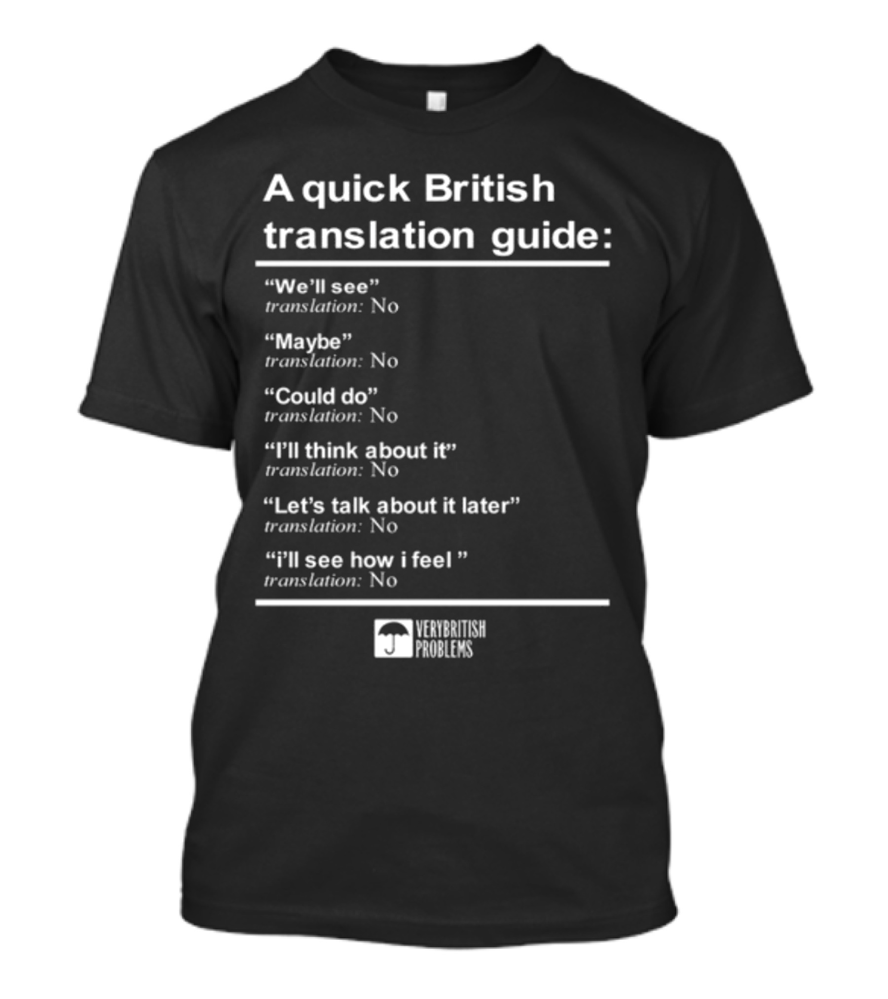 A Quick British Translation Guide: Very British Problems We'll See Maybe Translation No T-Shirt