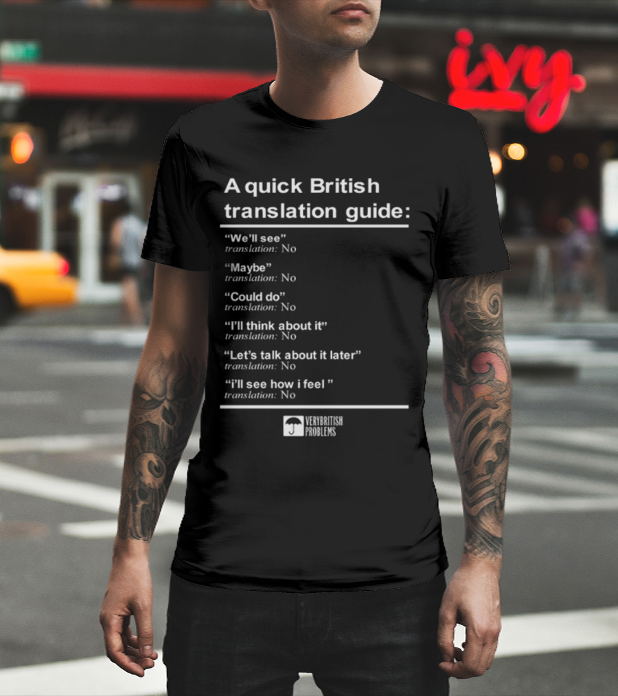 A Quick British Translation Guide: Very British Problems We'll See Maybe Translation No T-Shirt