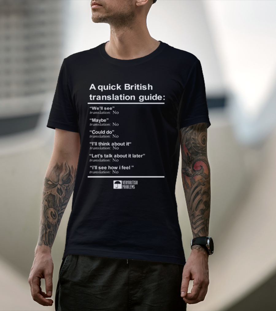 A Quick British Translation Guide: Very British Problems We'll See Maybe Translation No T-Shirt
