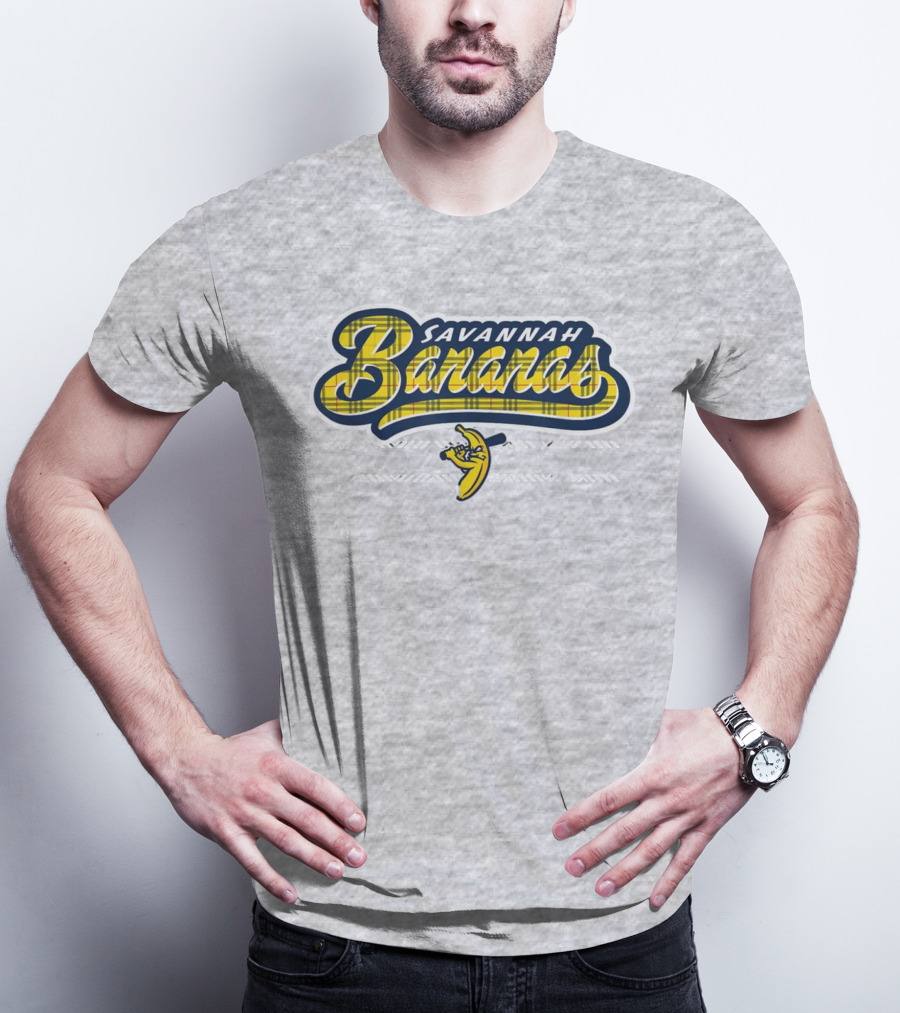 Savannah Bananas Yellow Plaid Baseball Logo Fun T-Shirt