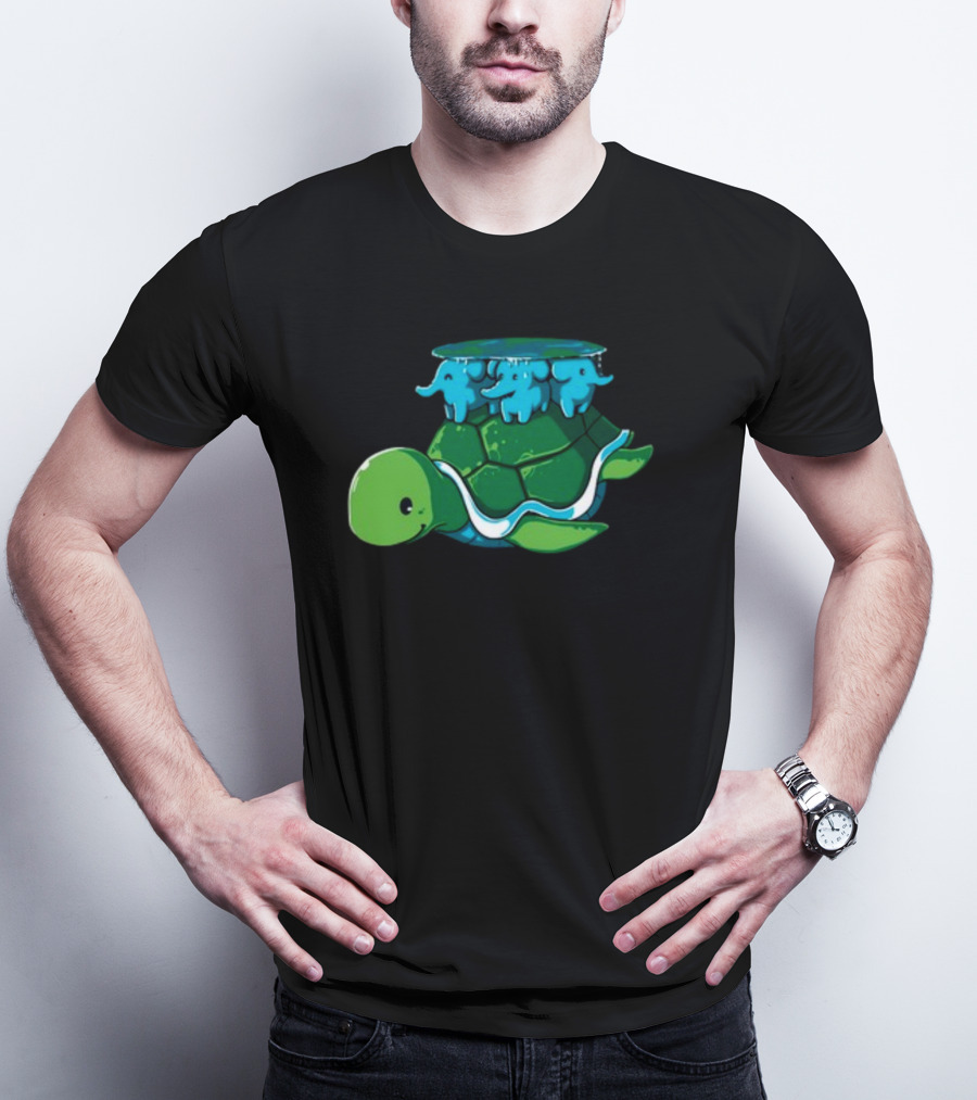 Bladezaim Teeturtle Green Turtle With Three Blue Elephants T-Shirt