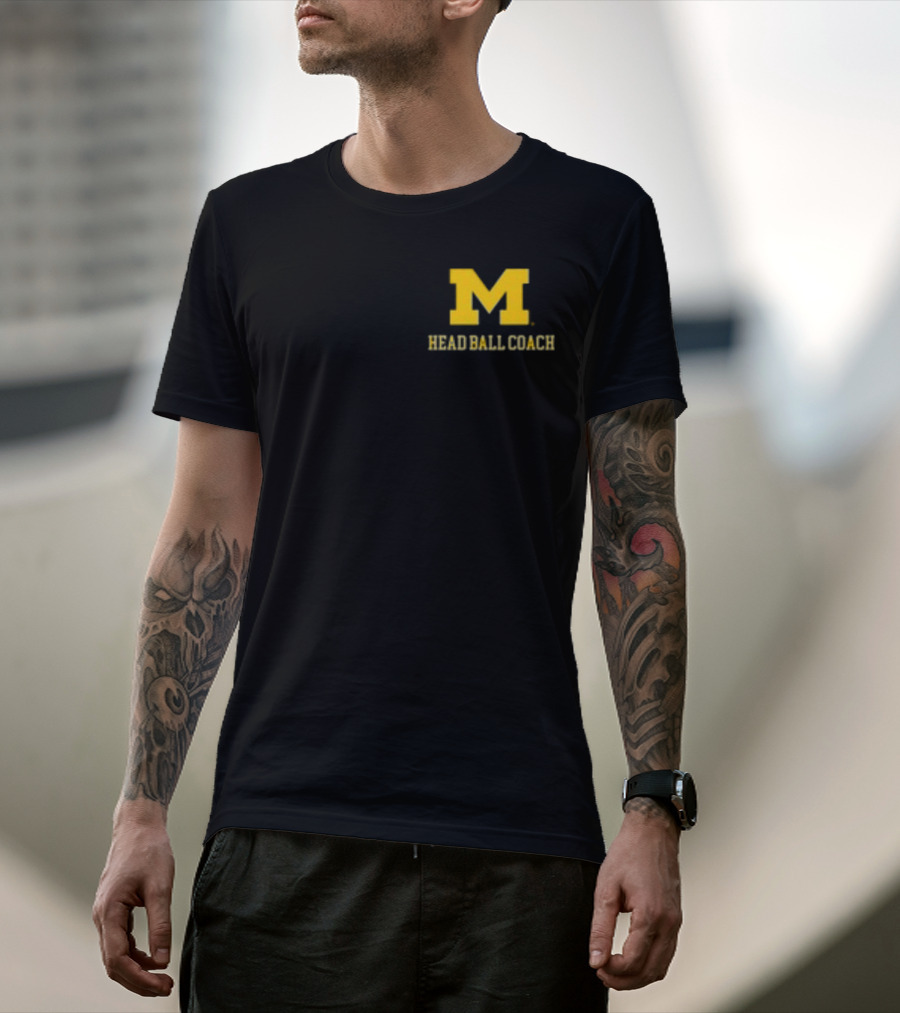 Michigan Football M Head Ball Coach Harbaugh 4 Head Ball Coach T-Shirt