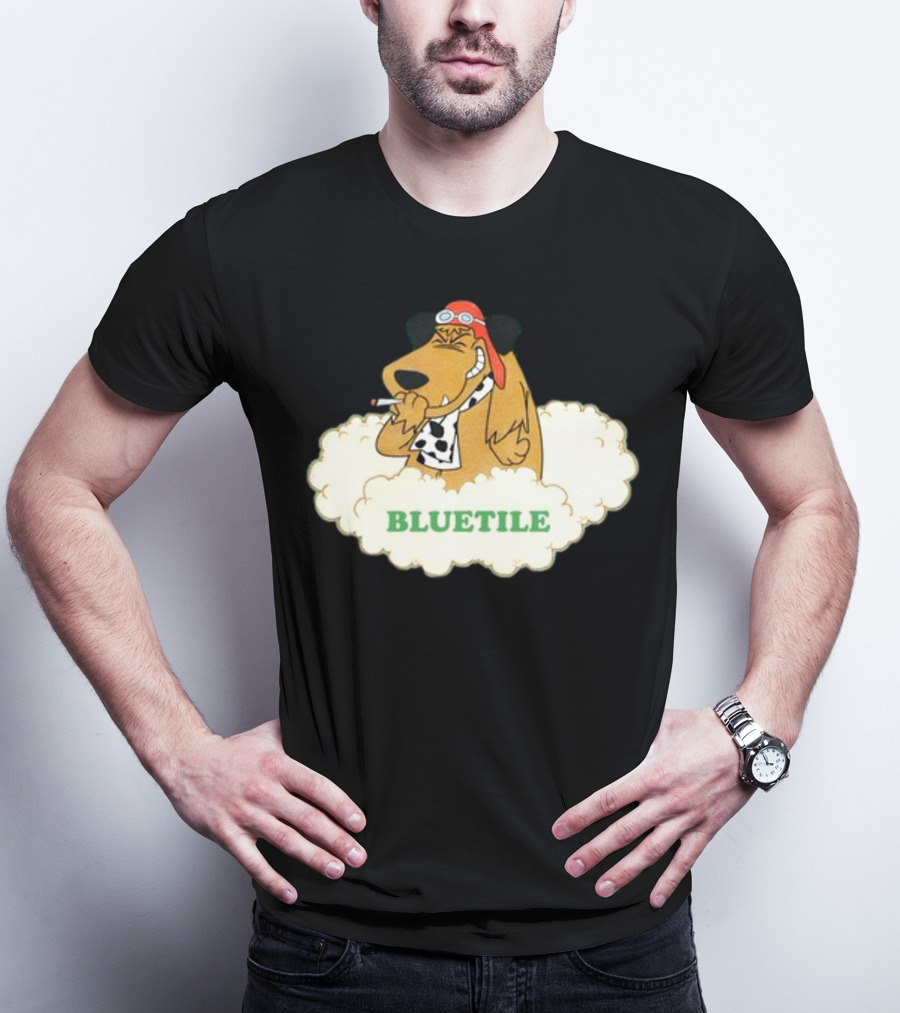 Bluetile Smiling Dog With Aviator Goggles And Bone Scarf In Clouds T-Shirt
