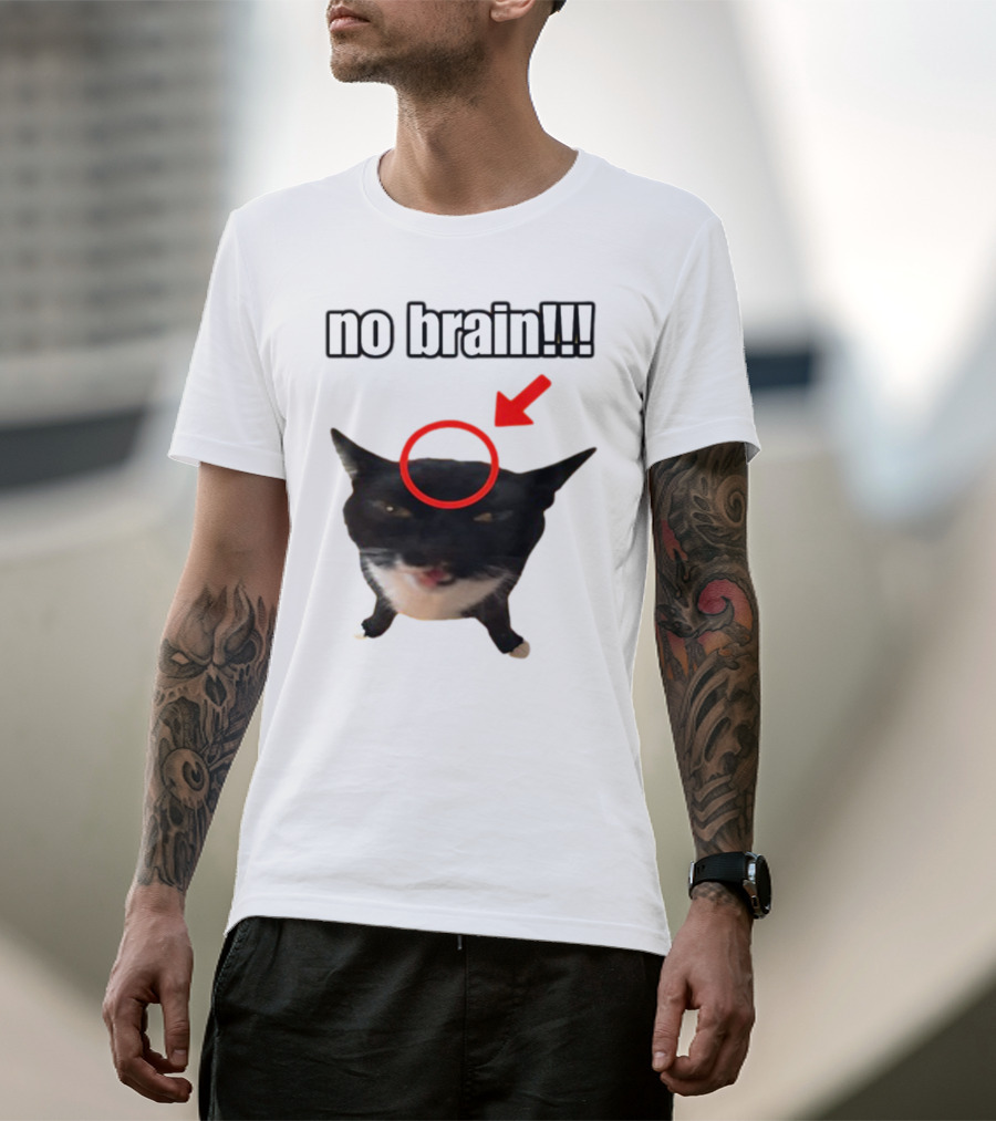 No Brain Cat With Red Circle And Arrow T-Shirt