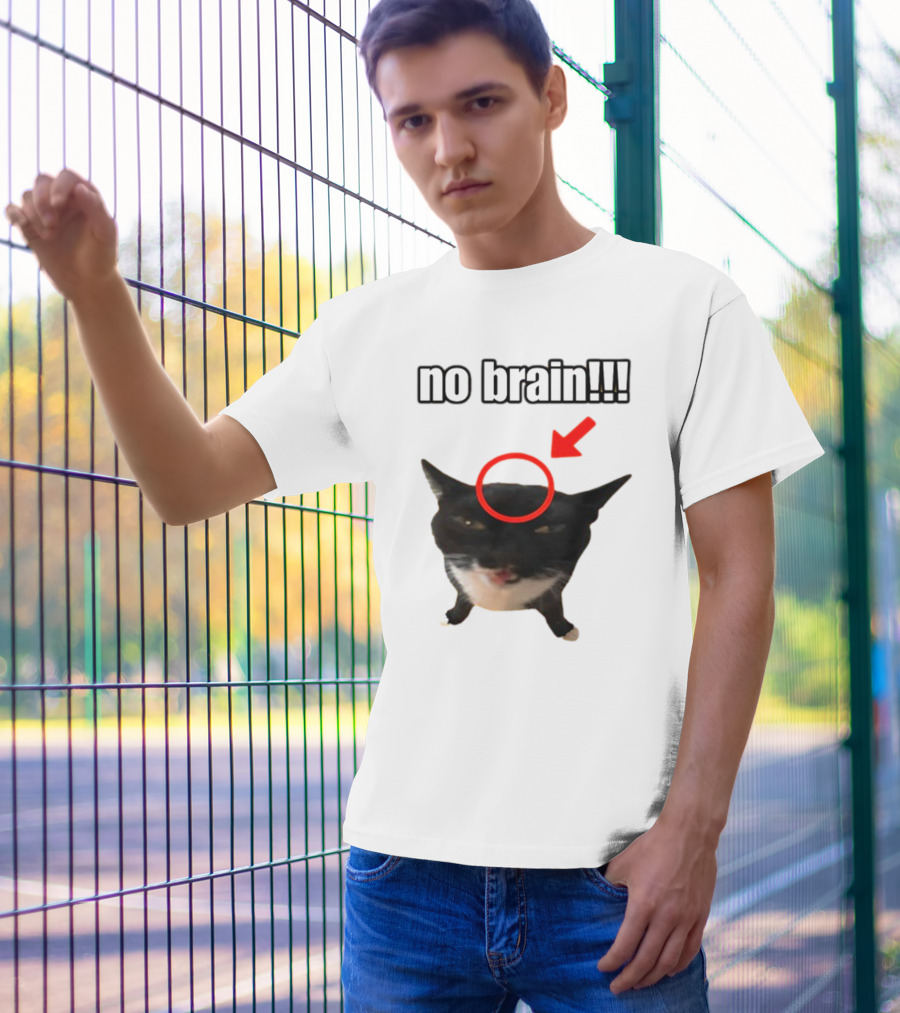 No Brain Cat With Red Circle And Arrow T-Shirt