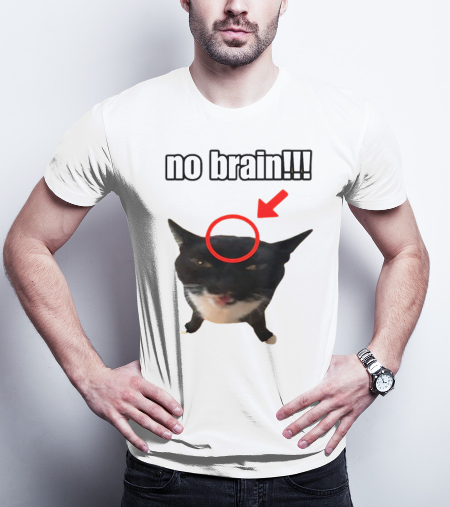 No Brain Cat With Red Circle And Arrow T-Shirt