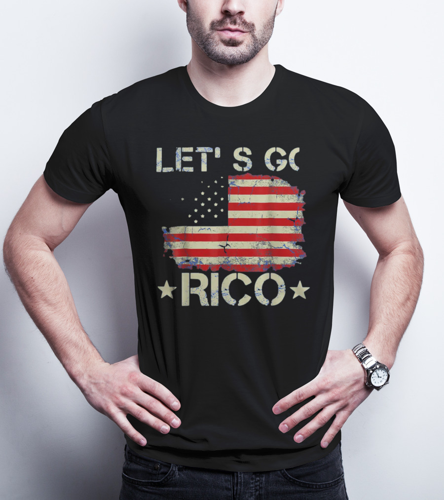LET'S GO RICO American Flag Text With Star Accents T-Shirt