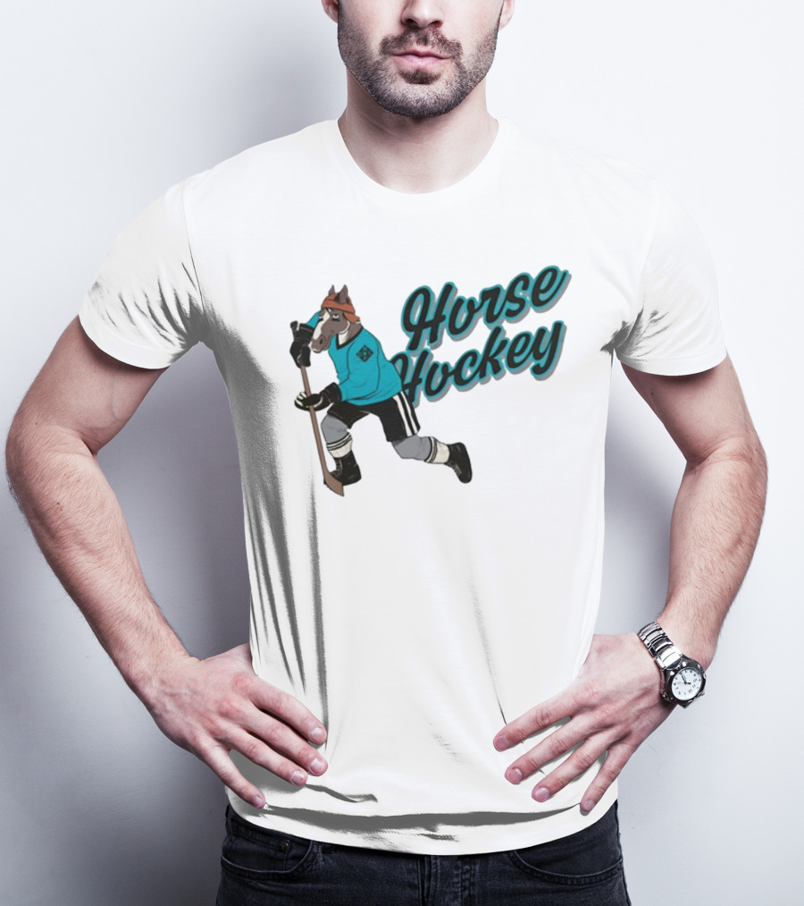 Davidsamsonpodcast Horse Hockey Skating Cartoon Horse With Stick T-Shirt