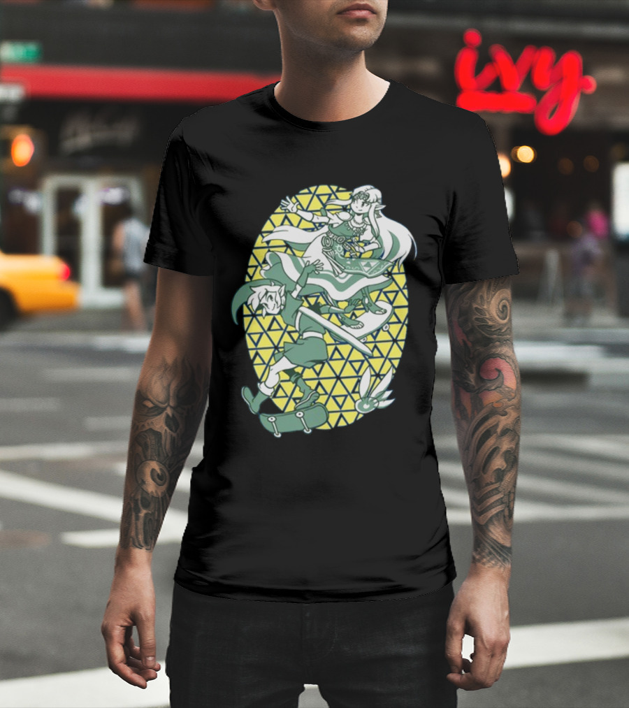 Ocarina Of Grind Link And Zelda Skateboarding Triangles T-Shirt