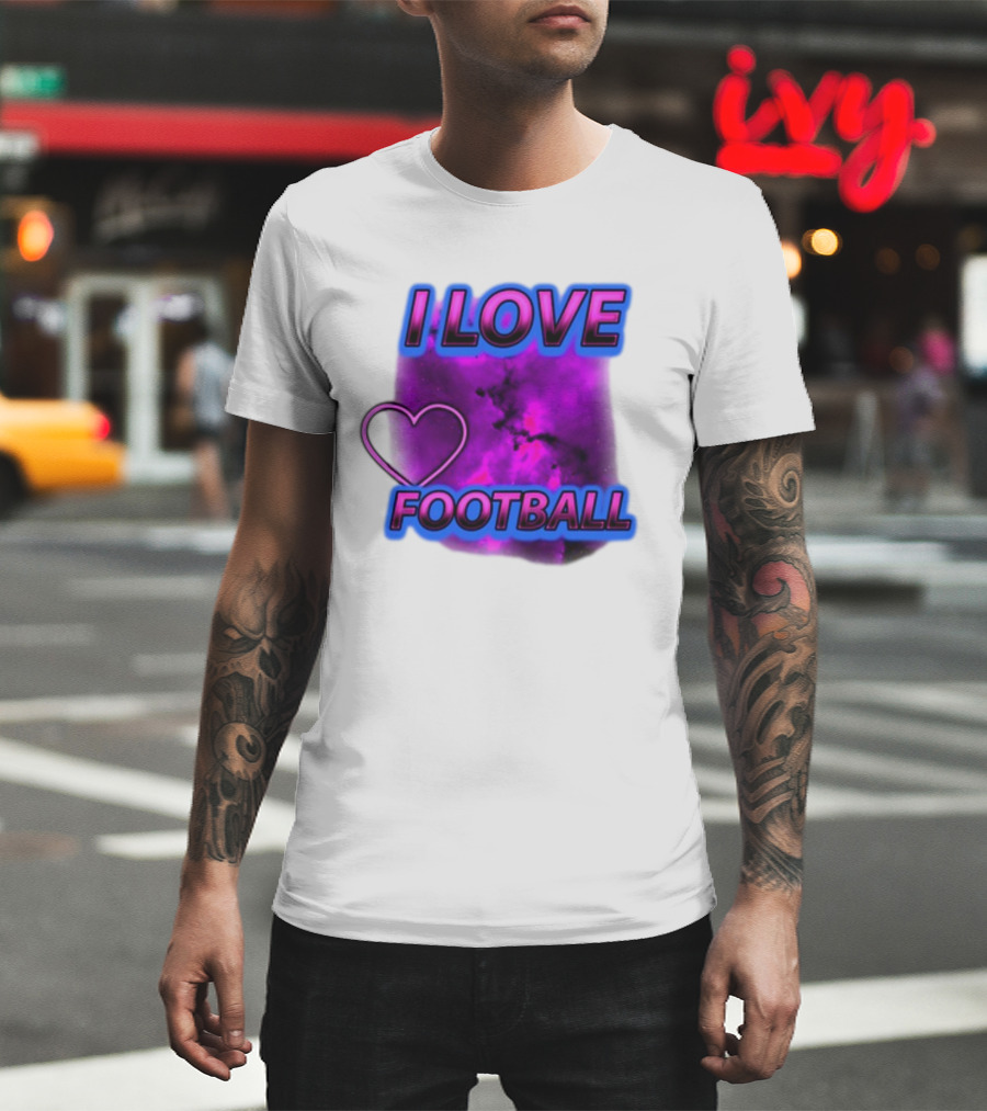 I Love Football Heart Purple Galaxy T-Shirt