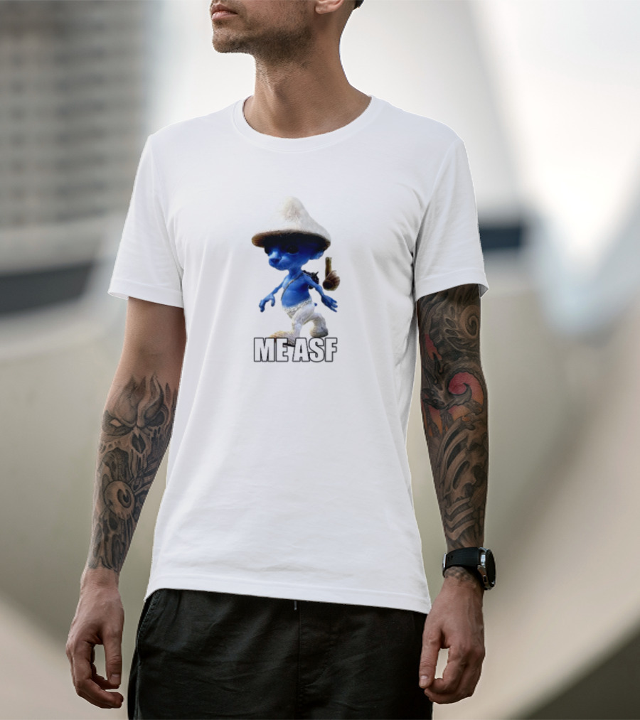 Goofyahhtees Smurf Me Asf Blue Mushroom Character T-Shirt