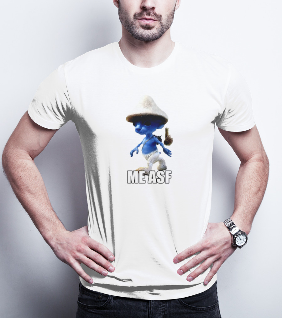 Goofyahhtees Smurf Me Asf Blue Mushroom Character T-Shirt