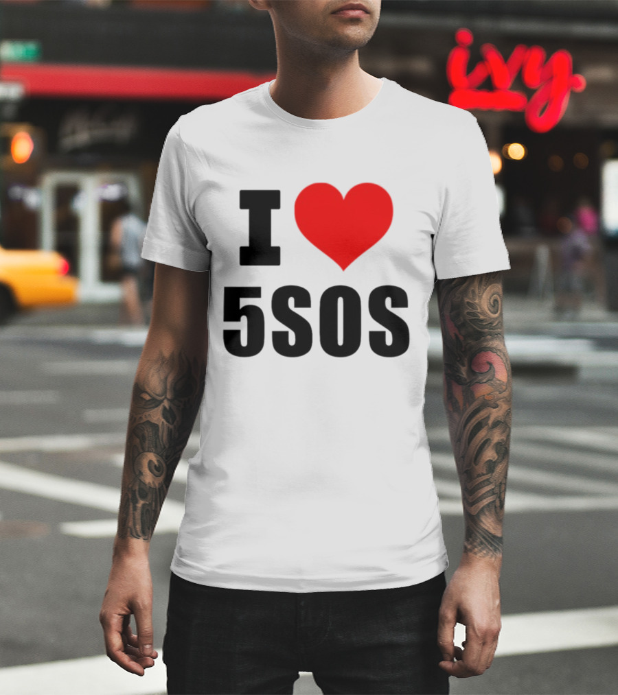 Ashton Irwin Wearing I Love 5SOS Fan Merchandise T-Shirt