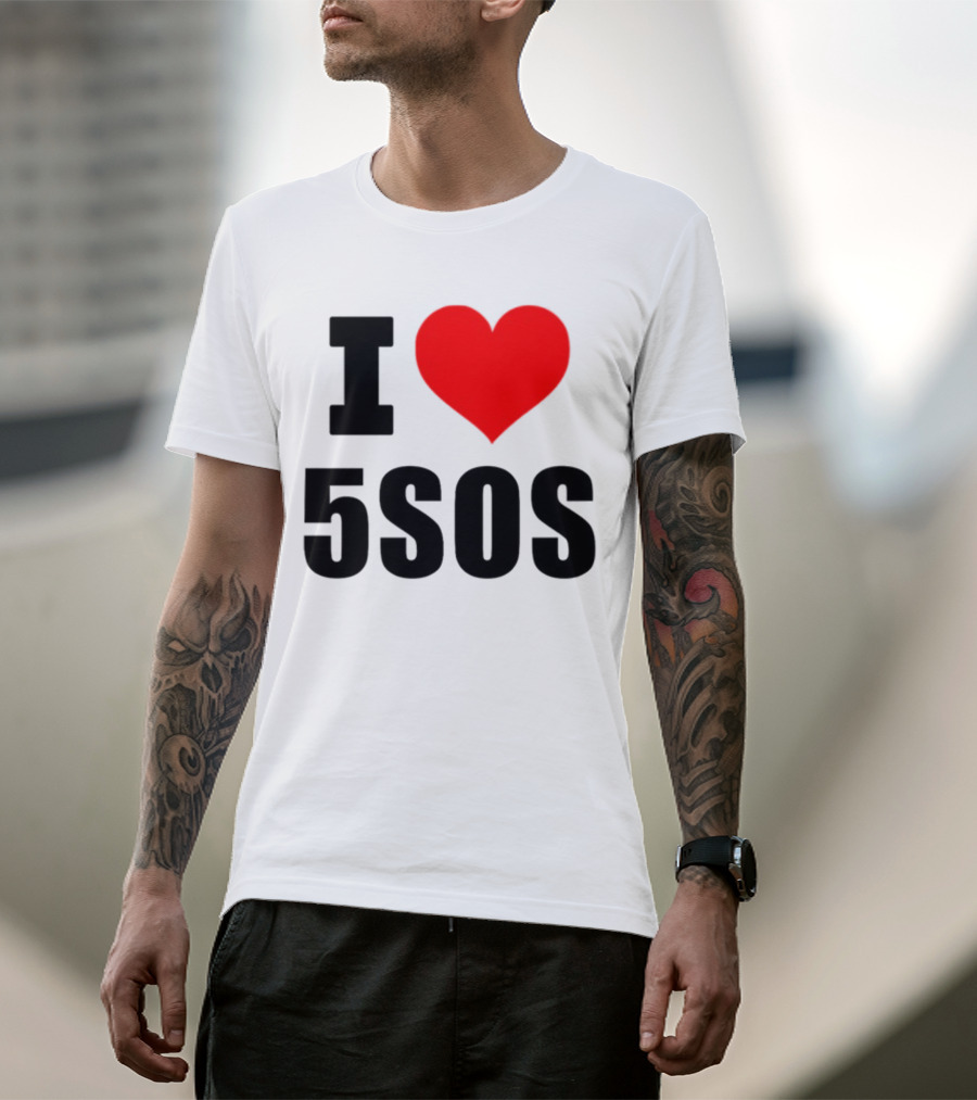 Ashton Irwin Wearing I Love 5SOS Fan Merchandise T-Shirt