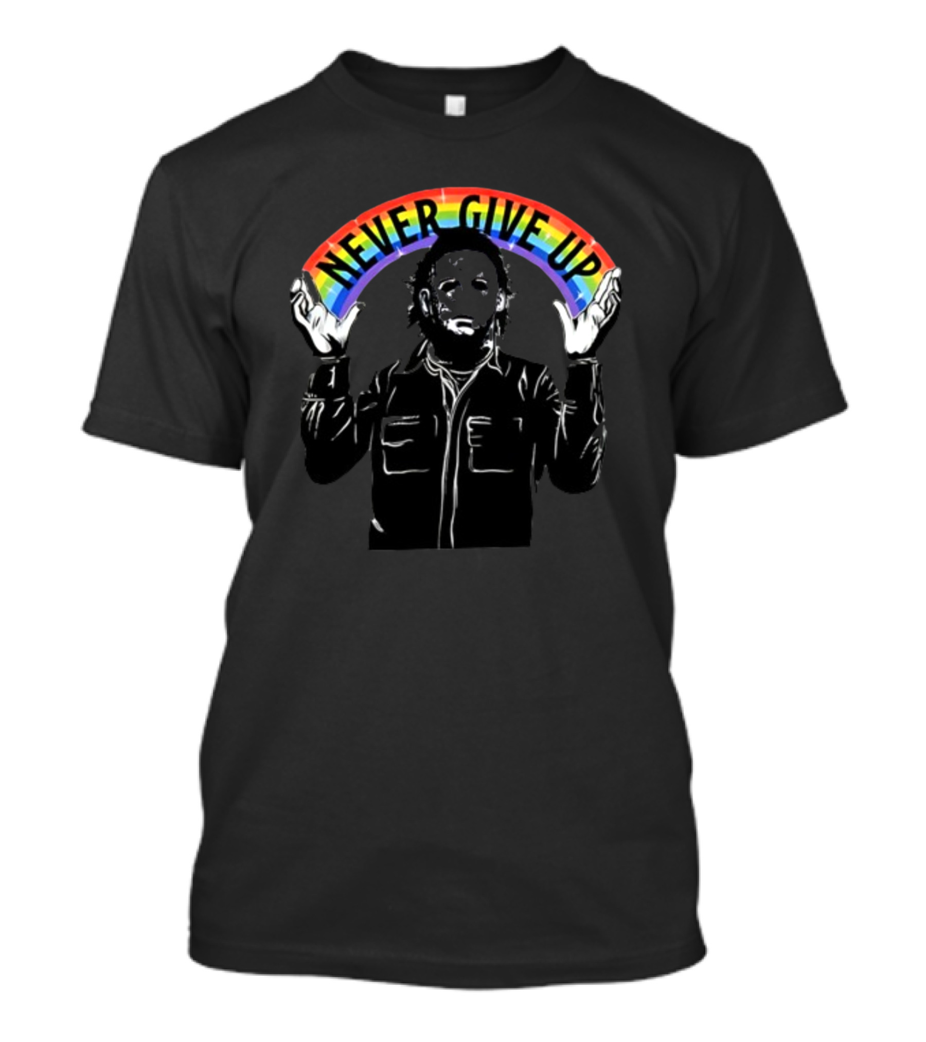 Never Give Up Michael Myers Gorycoryhorror Rainbow T-Shirt