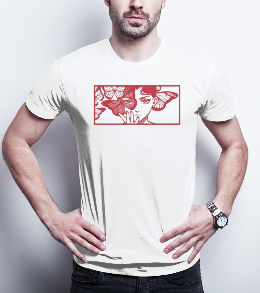 Maxmusic Enigmatic Red Butterflies And Woman In Rectangular Frame T-Shirt