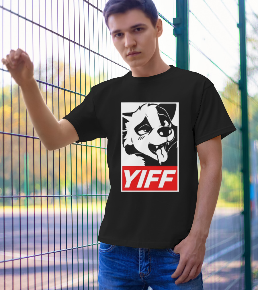 Yiff Dog Logo Red And White T-Shirt