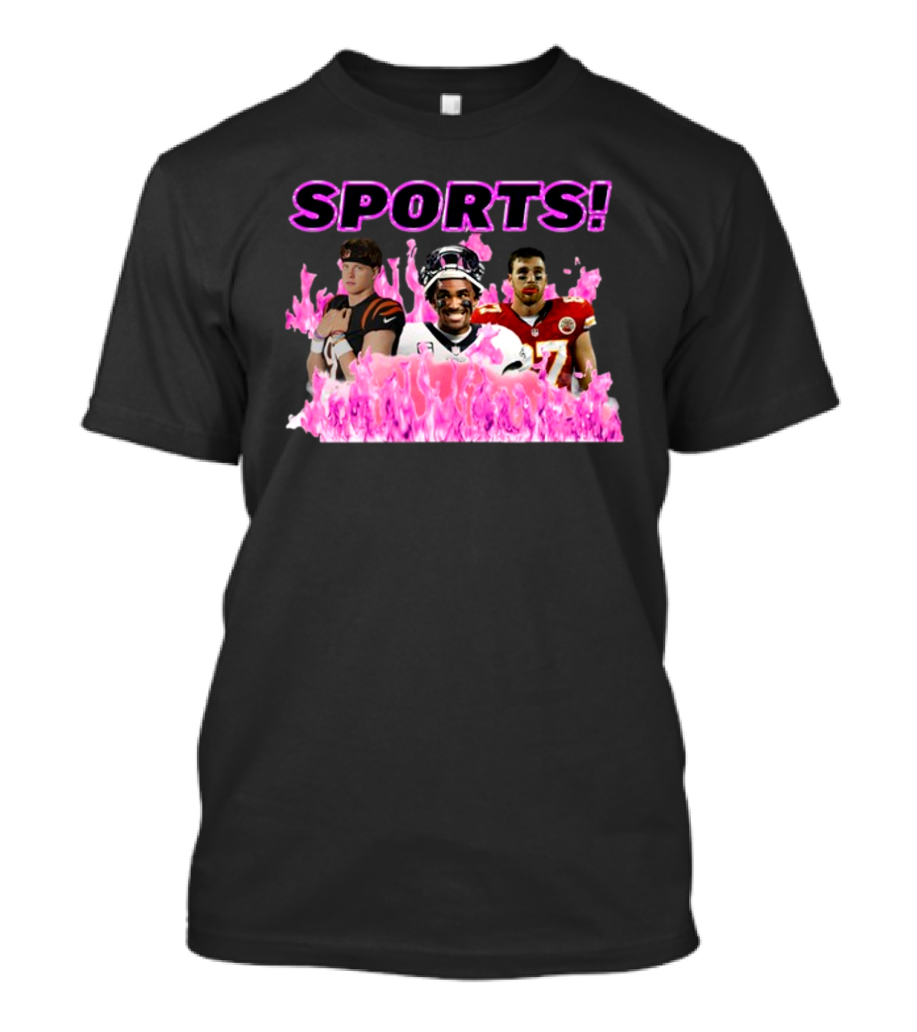 SPORTS Sadstreet Sports NFL Football Players Trio Pink Flames T-Shirt