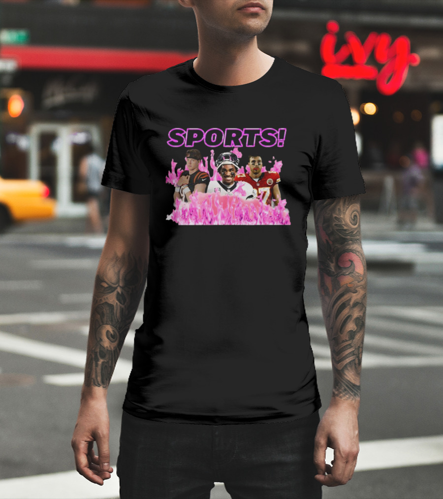 SPORTS Sadstreet Sports NFL Football Players Trio Pink Flames T-Shirt