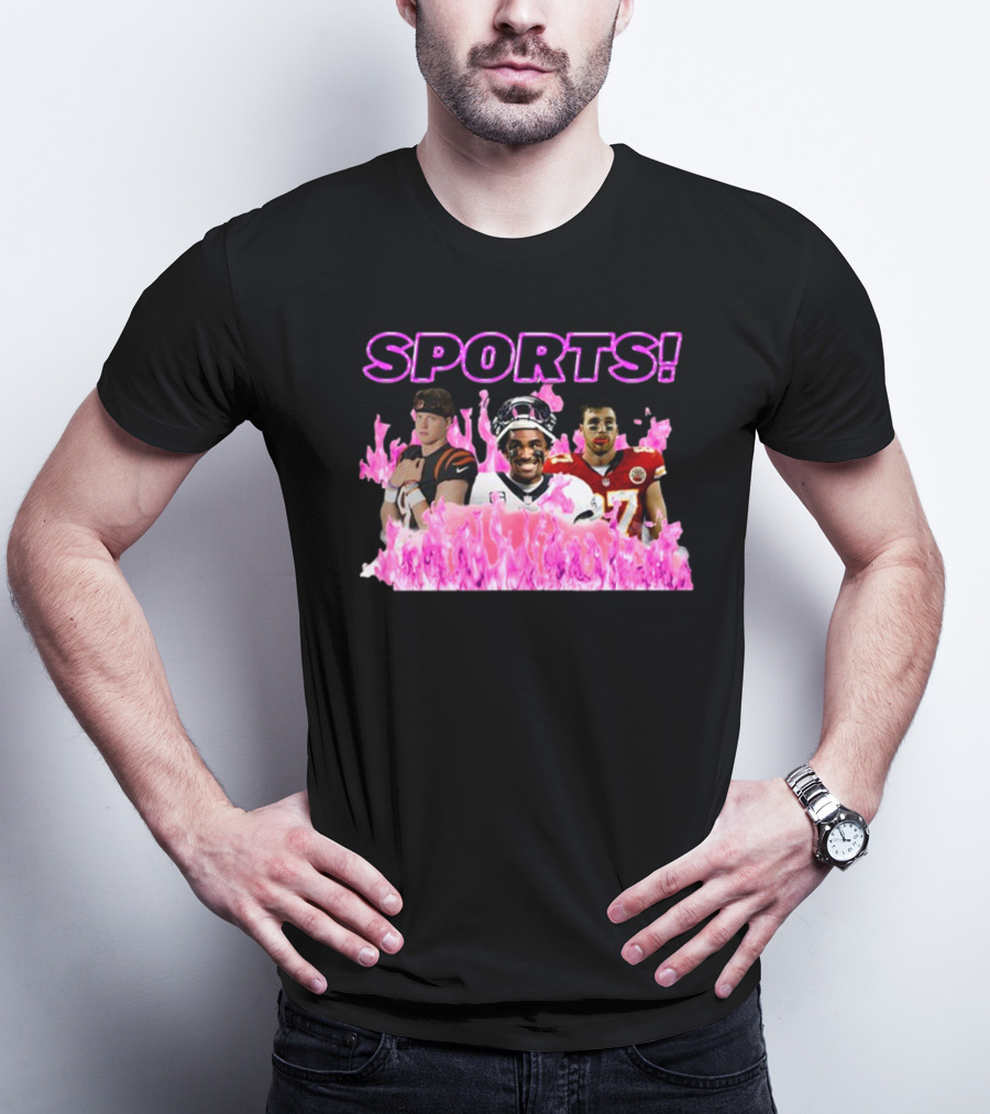 SPORTS Sadstreet Sports NFL Football Players Trio Pink Flames T-Shirt