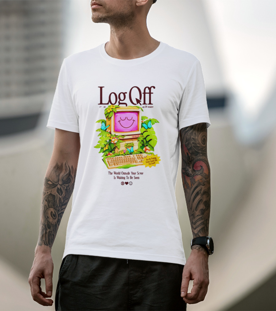 Log Off The World Outside Your Screen Is Waiting To Be Seen Vintage Computer Jungle Aesthetic T-Shirt