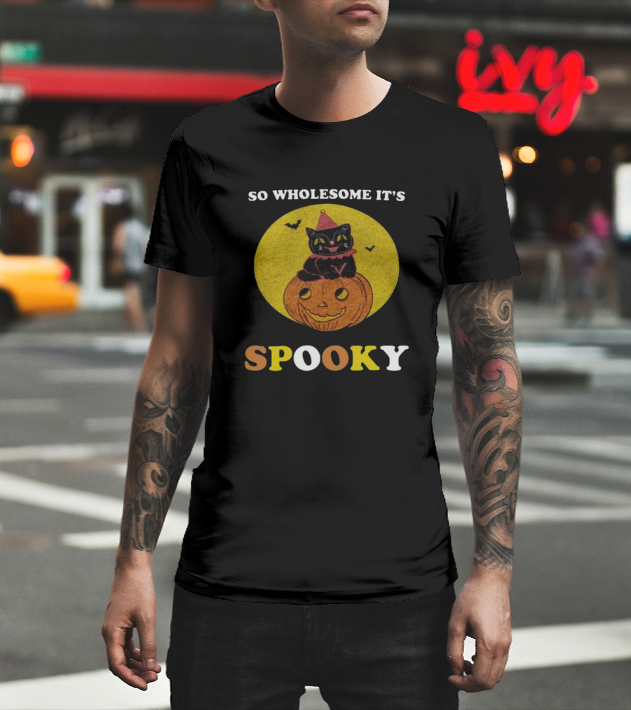 So Wholesome It's Spooky Black Cat Jack-o'-Lantern Halloween T-Shirt