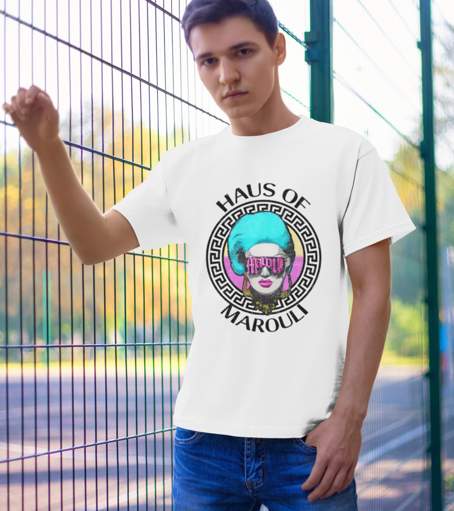HAUS OF MAROULI Neon Glam Icon With Greek Key Border T-Shirt