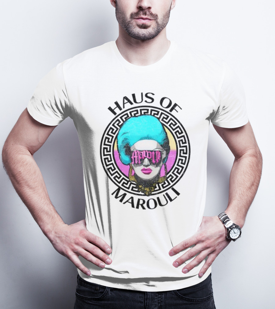 HAUS OF MAROULI Neon Glam Icon With Greek Key Border T-Shirt
