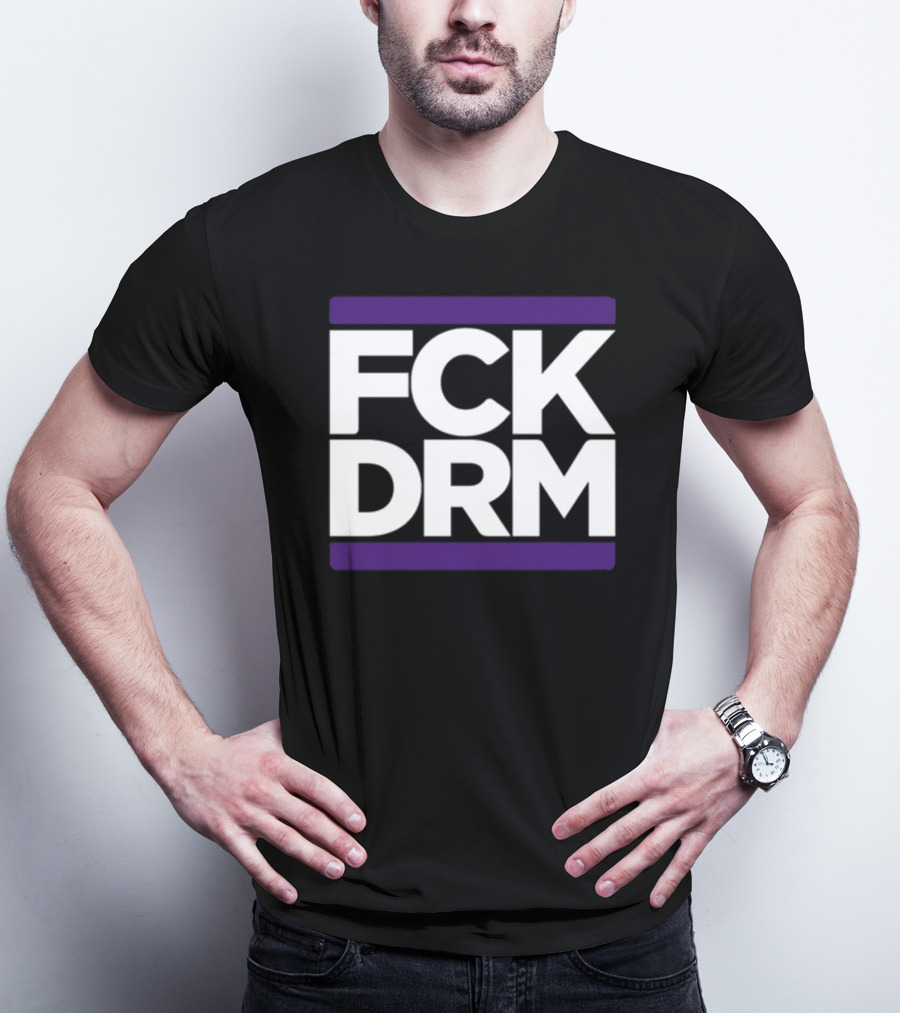 Modernvintageg Fck Drm Text Bold White Letters Purple Bars T-Shirt