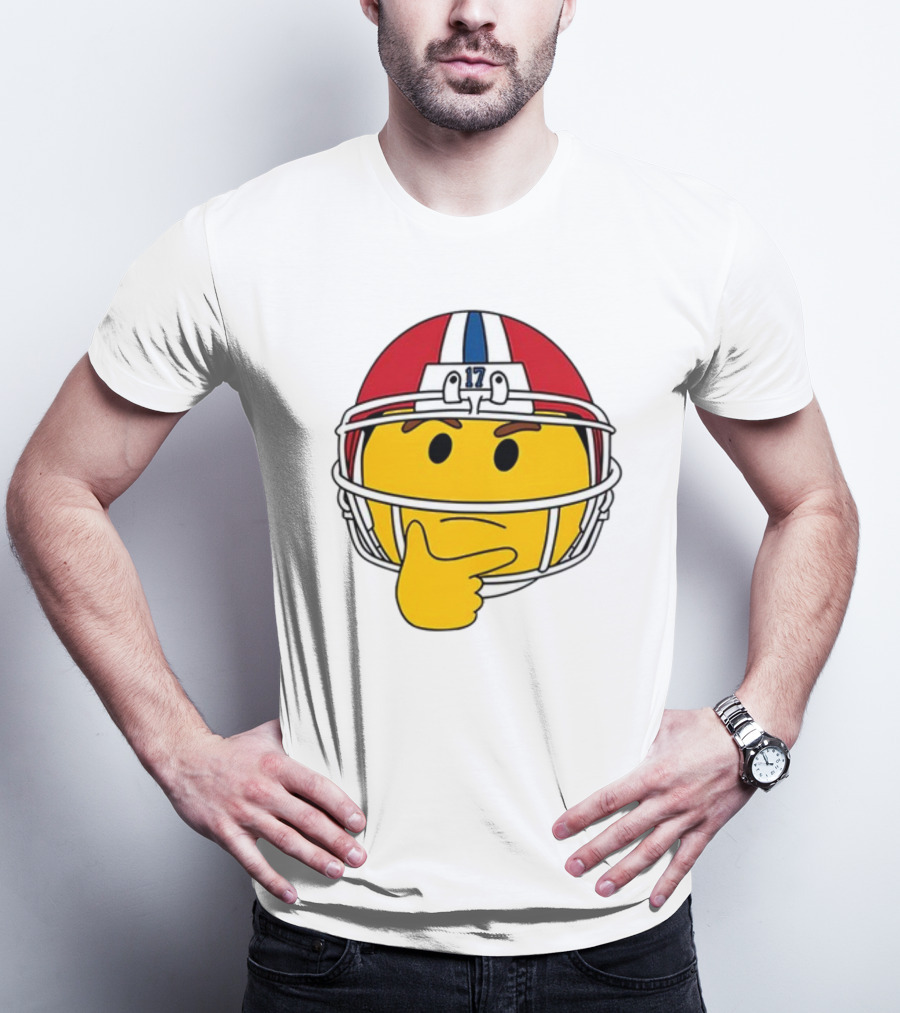 Hmm Moji Curious Thinking Face Football Helmet Red White Blue 17 T-Shirt