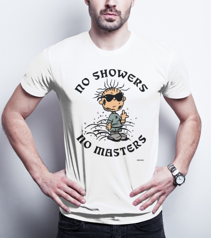 No Showers No Masters Grunge Cartoon Character With Sunglasses And Dirt T-Shirt