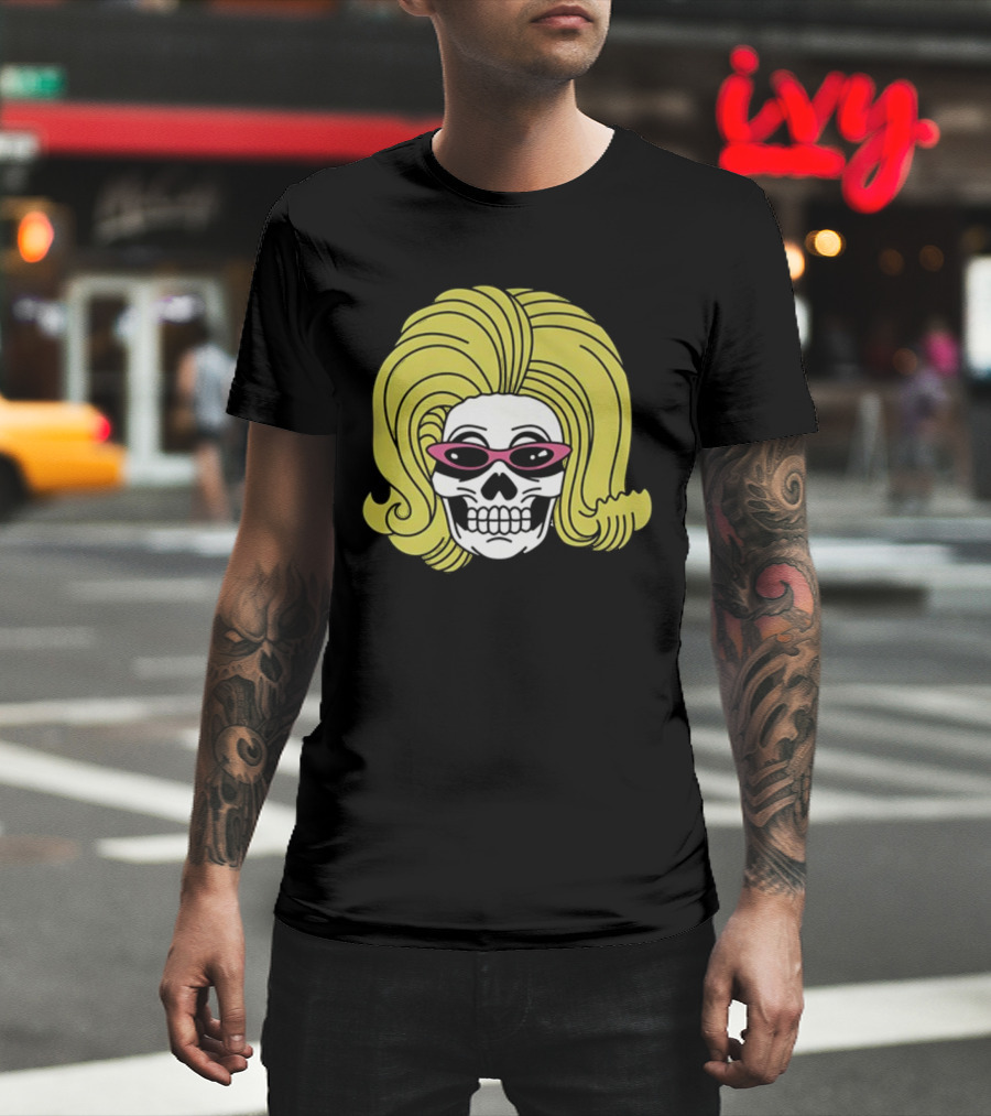 Juno Birch Death Skull Blonde Wig Pink Sunglasses T-Shirt