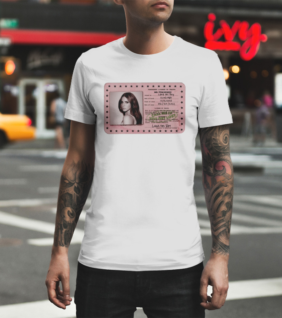 Permanent License Of Travel Lana Del Rey Id Card Stars T-Shirt