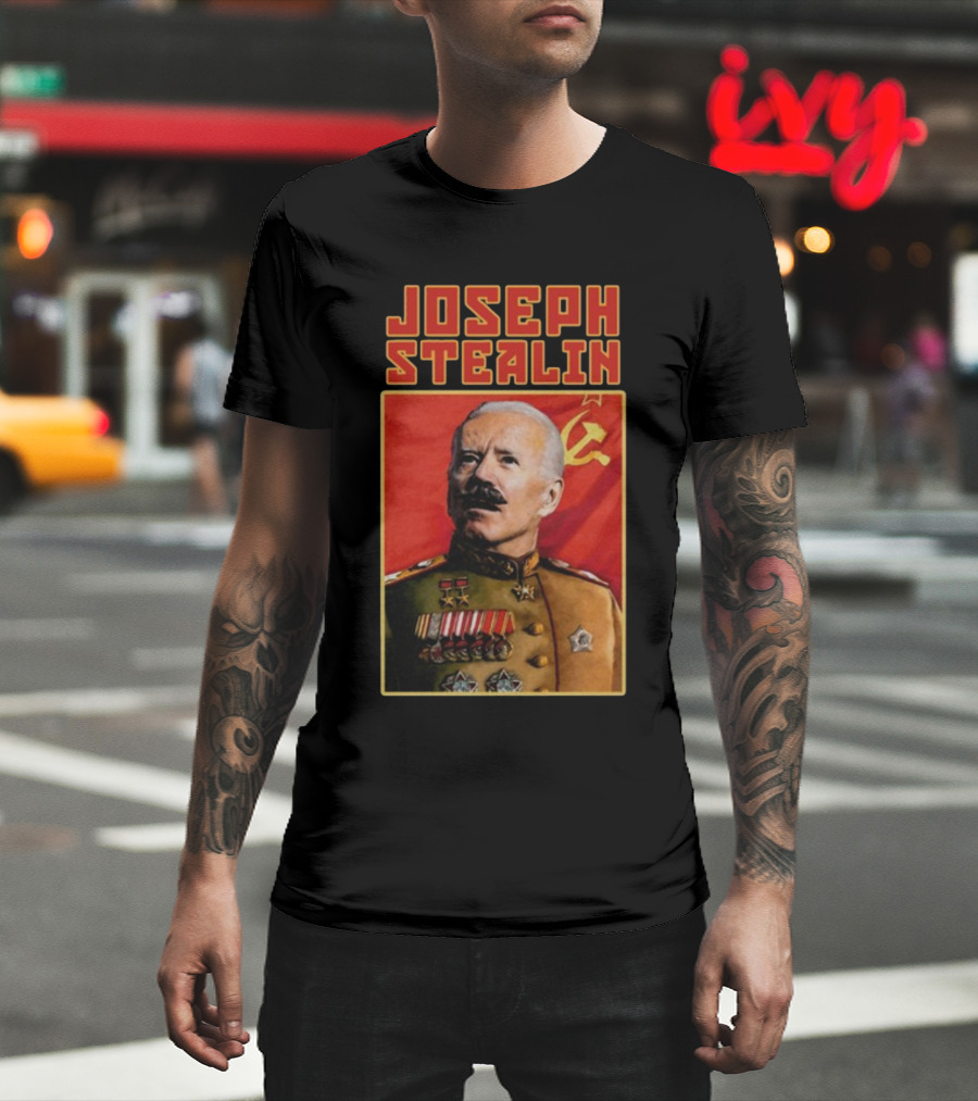 Joseph Stealin Soviet Parody Stalin Uniform Red Flag T-Shirt