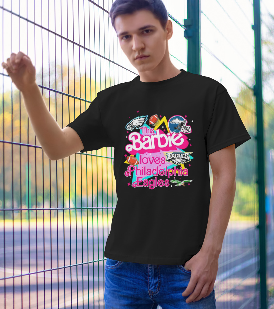 This Barbie Loves Philadelphia Eagles With Logos And Footballs T-Shirt