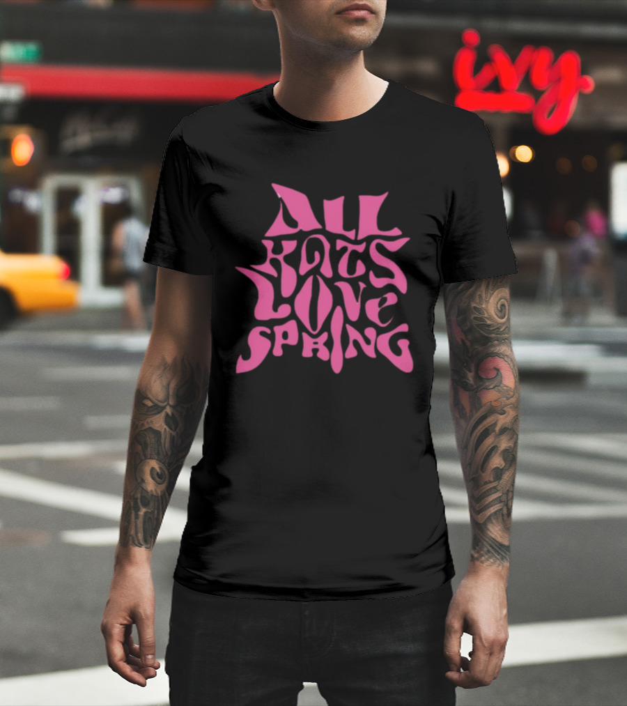 Madkat Mr. Kat All Kats Love Spring Groovy Pink Phrase T-Shirt