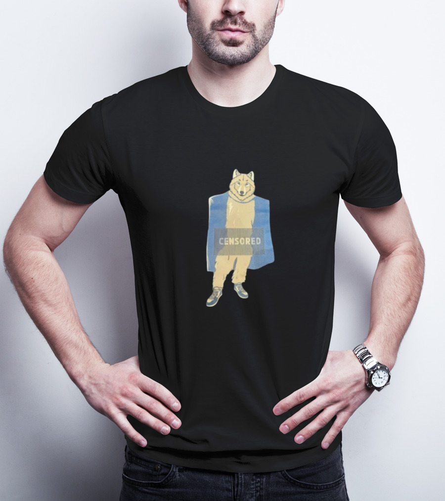 Censored Wolf In Suit With Blue Background T-Shirt