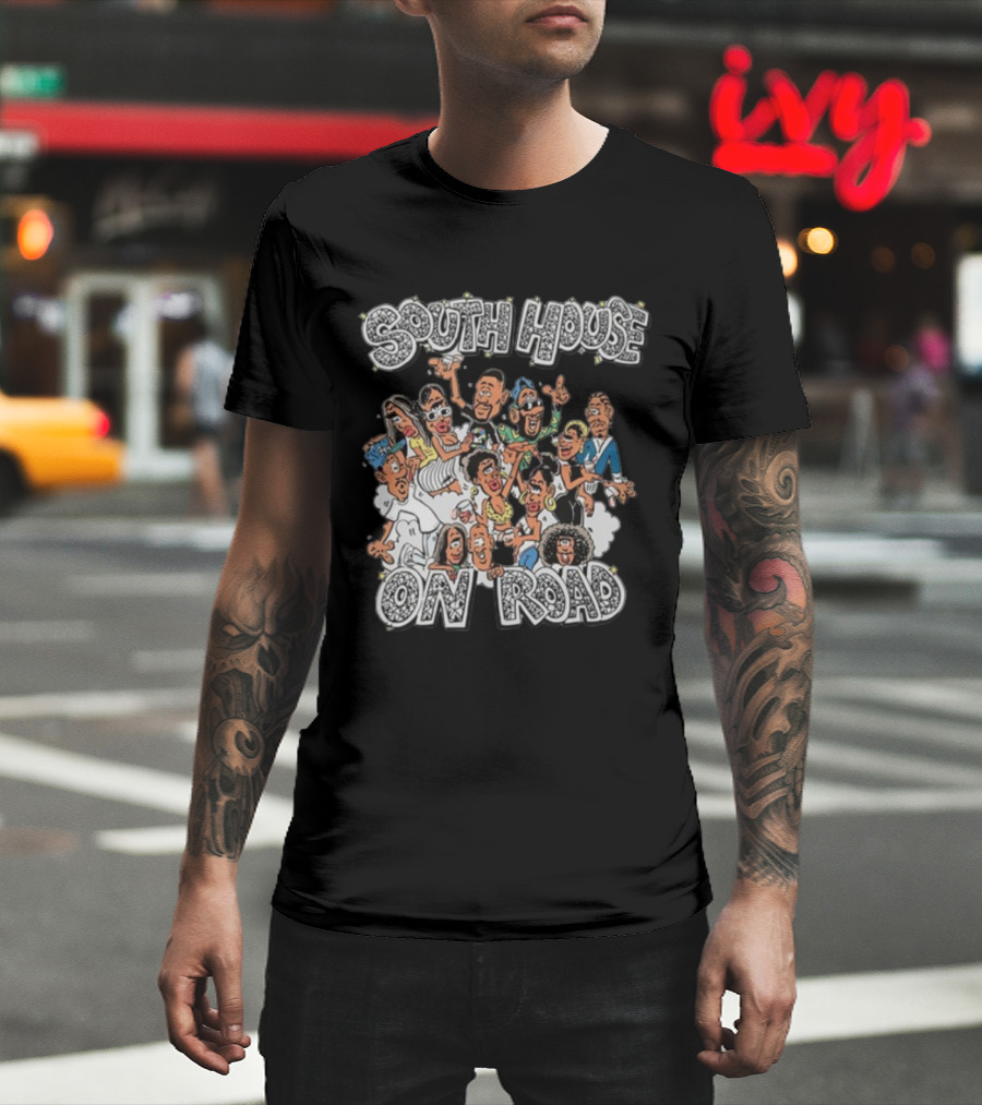 Freakorico South House On Road Cartoon Characters Gathering T-Shirt