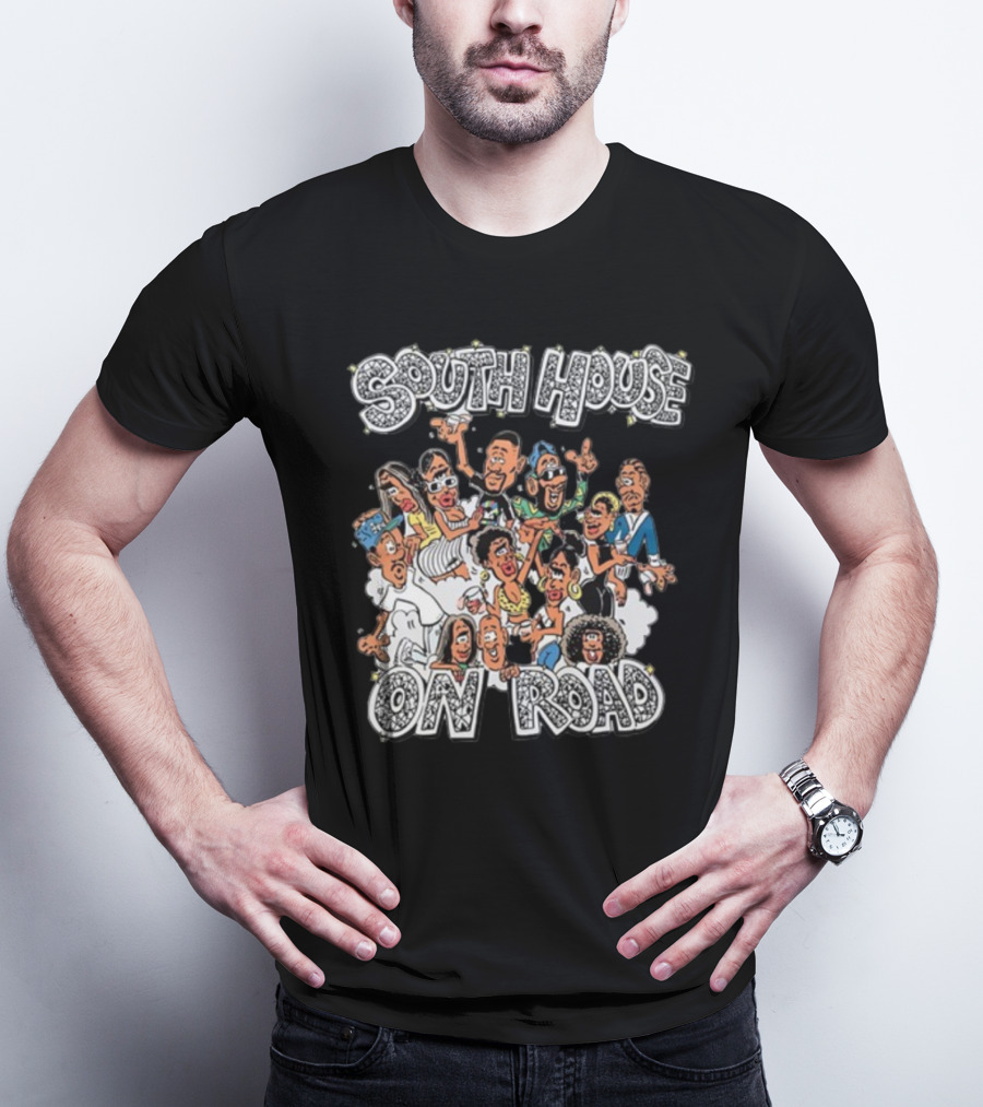 Freakorico South House On Road Cartoon Characters Gathering T-Shirt