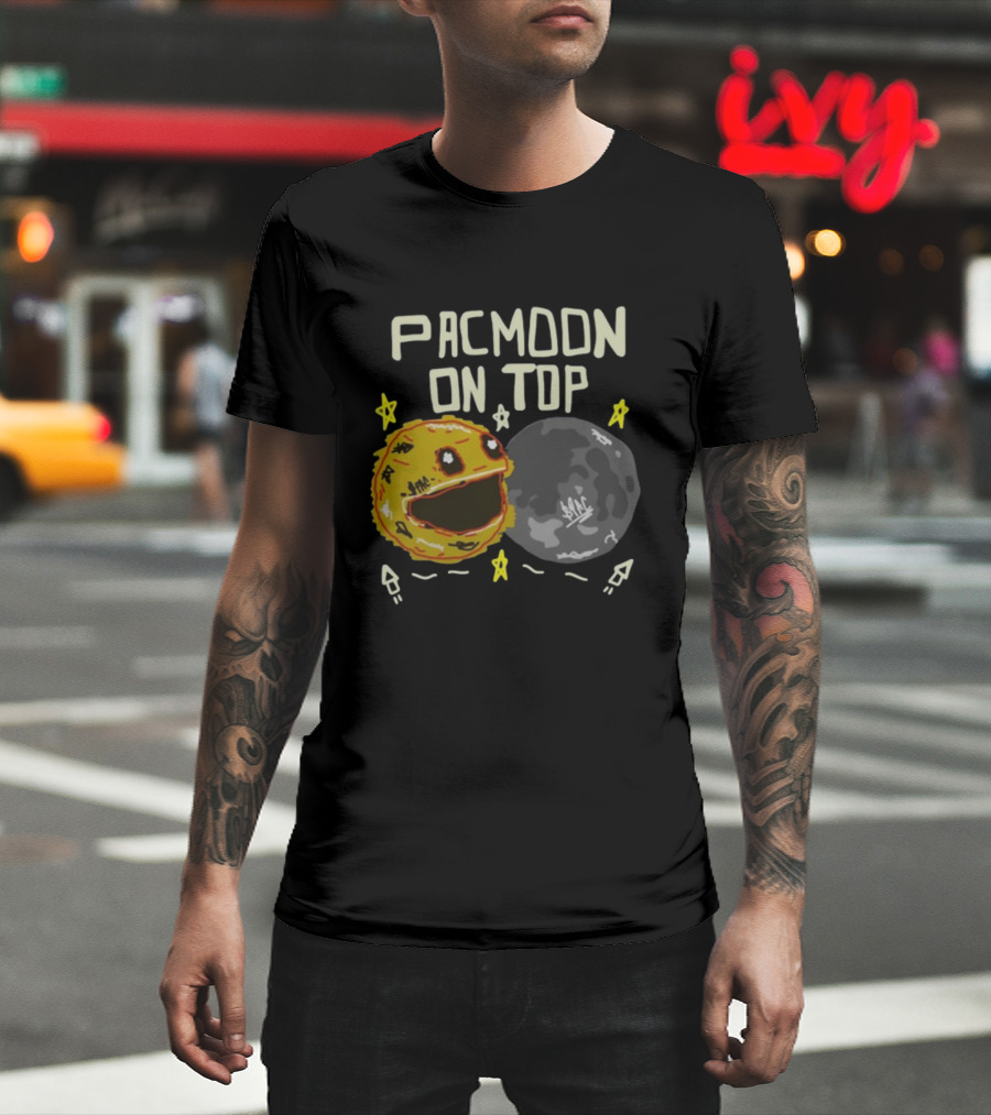 Pacmoon On Top Pacman And Moon With Stars And Arrows T-Shirt