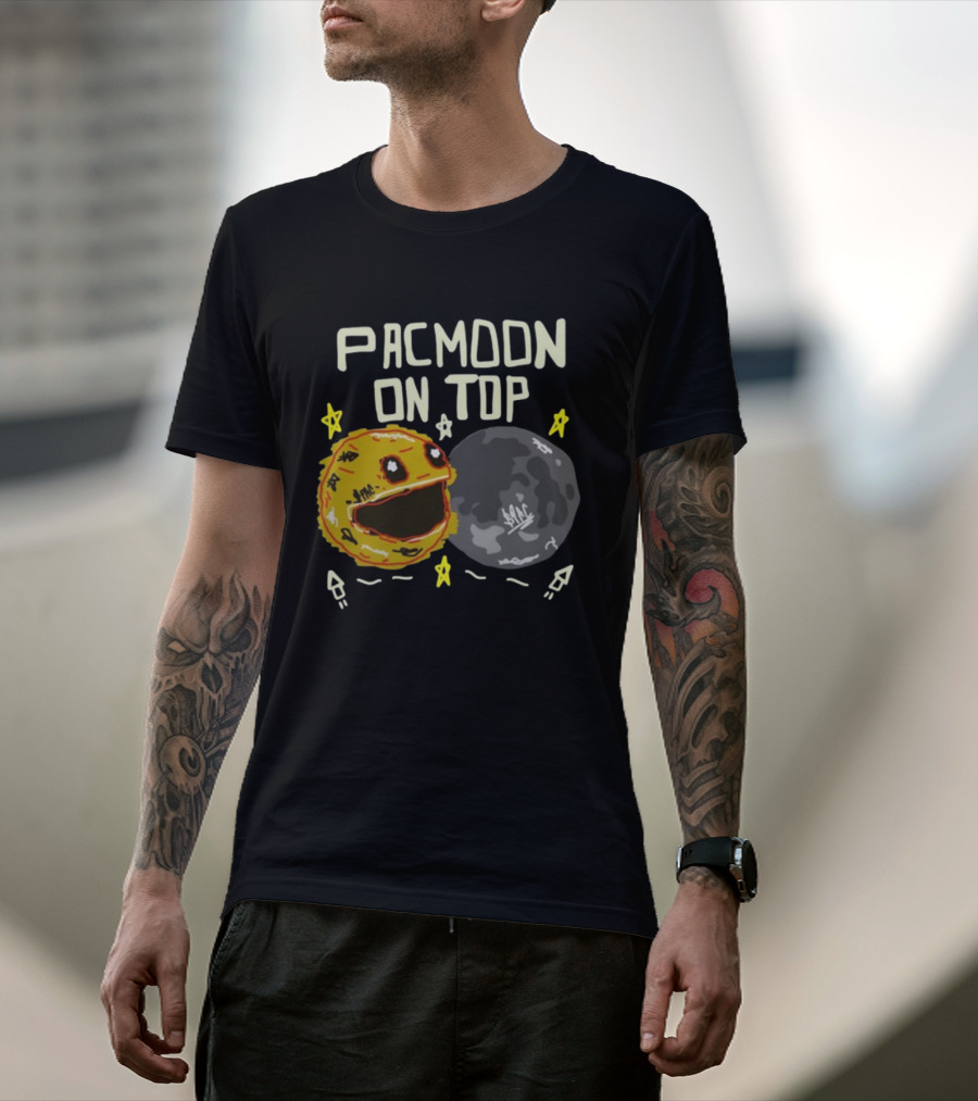 Pacmoon On Top Pacman And Moon With Stars And Arrows T-Shirt