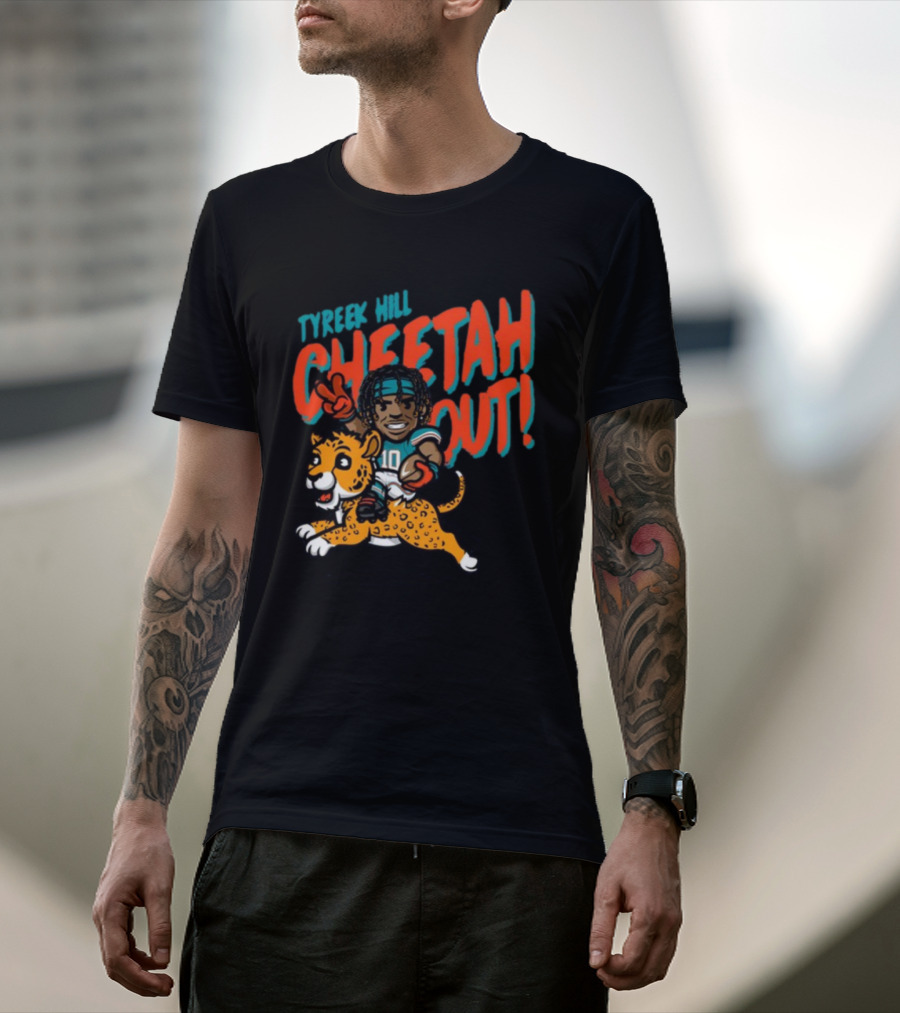 Tyreek Hill Cheetah Out Riding Cartoon Cheetah Football Player Character T-Shirt