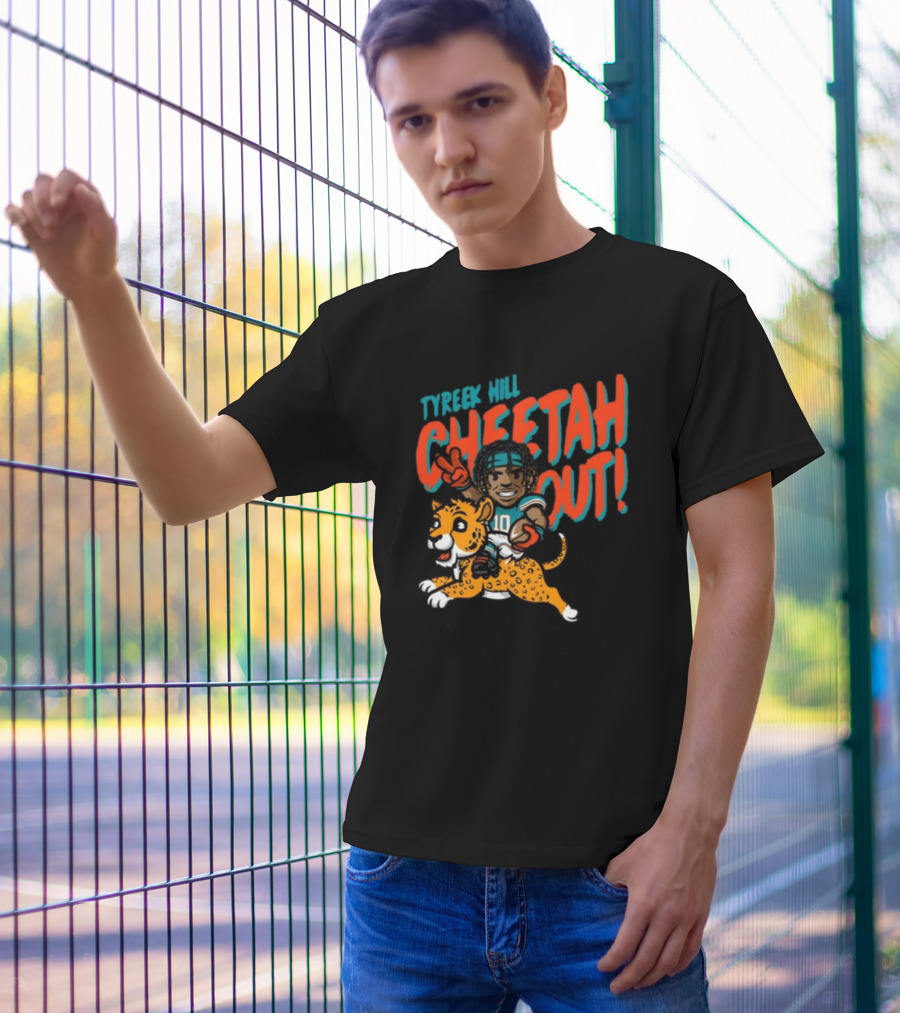 Tyreek Hill Cheetah Out Riding Cartoon Cheetah Football Player Character T-Shirt