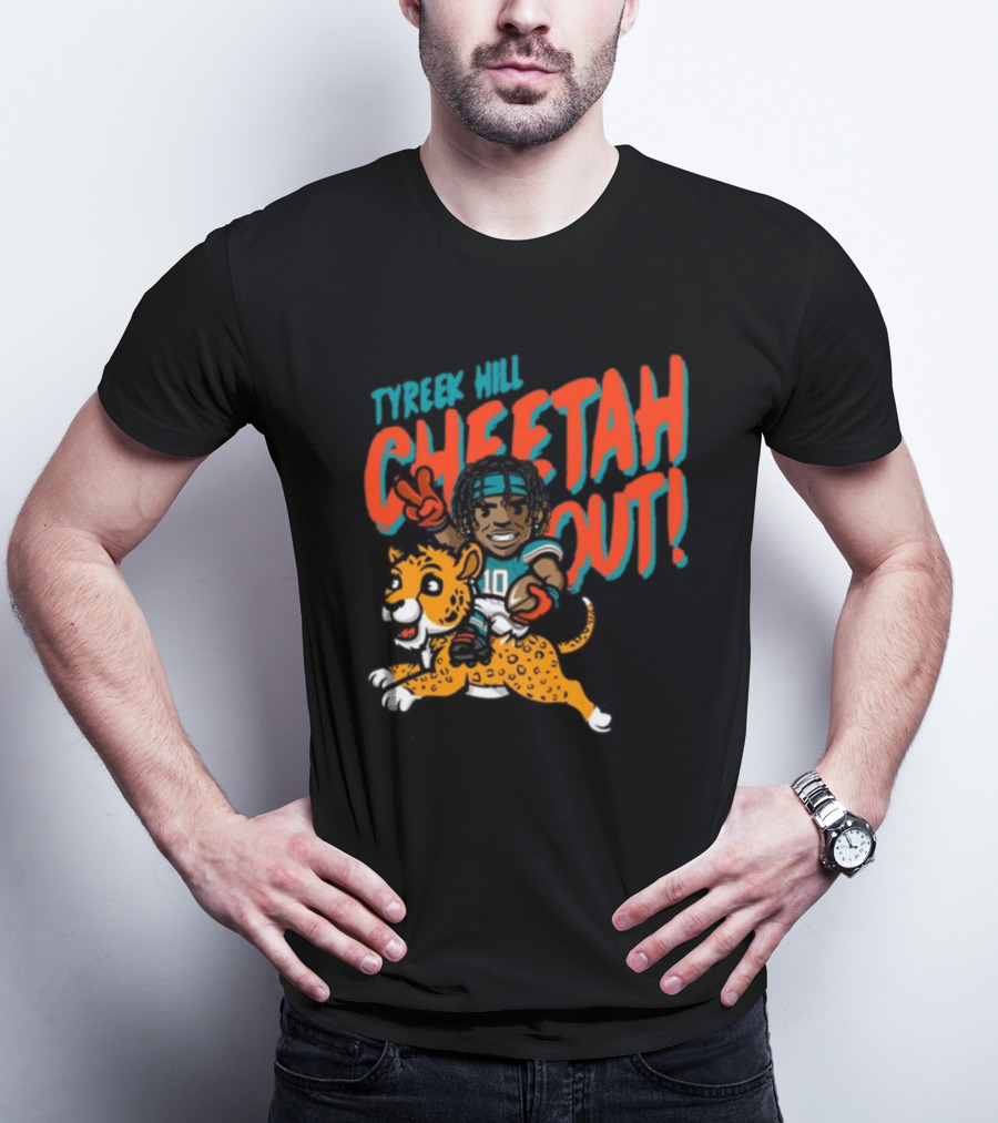 Tyreek Hill Cheetah Out Riding Cartoon Cheetah Football Player Character T-Shirt