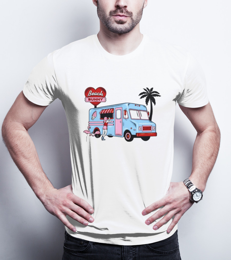 Beach Bunny Ice Cream Truck Flamingo Palm Tree T-Shirt