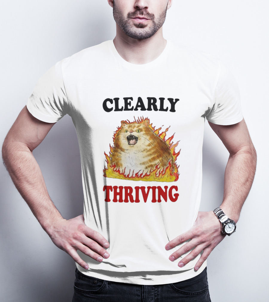 CLEARLY THRIVING Fluffy Cat In Flames T-Shirt