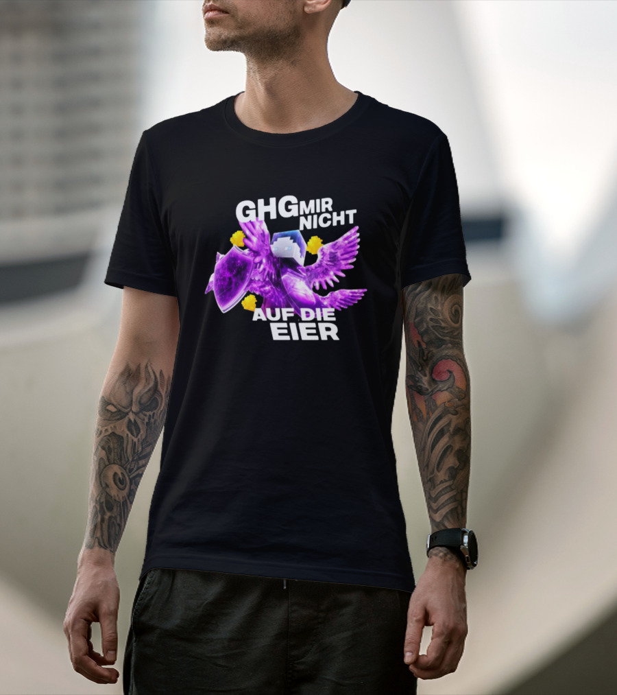 GHG Mir Nicht Auf Die Eier Minecraft Bird Shield Purple T-Shirt