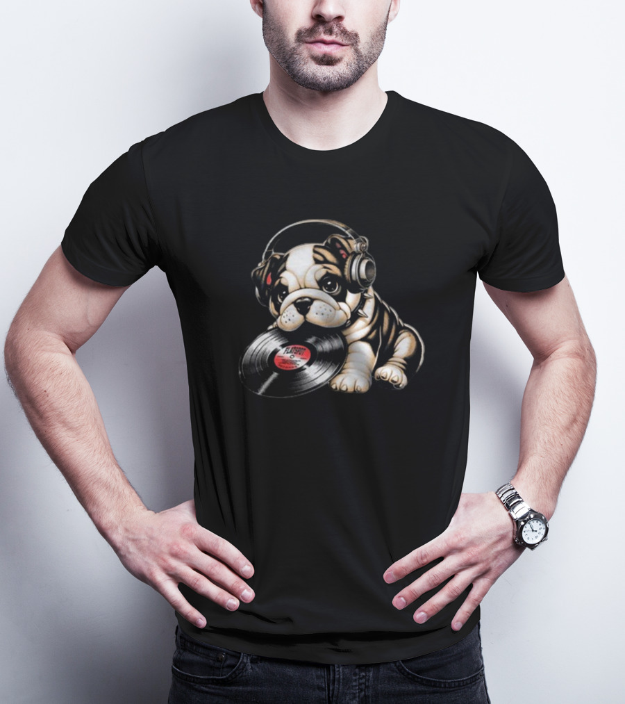 Flatspot Records Babydog Vinyl Headphones Bulldog T-Shirt
