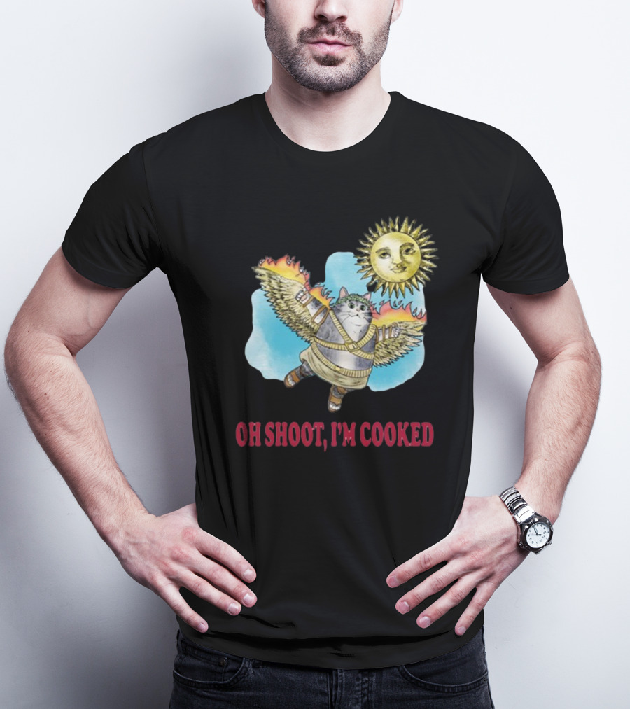 Oh Shoot I'm Cooked Flying Cat With Wings Near Sun T-Shirt