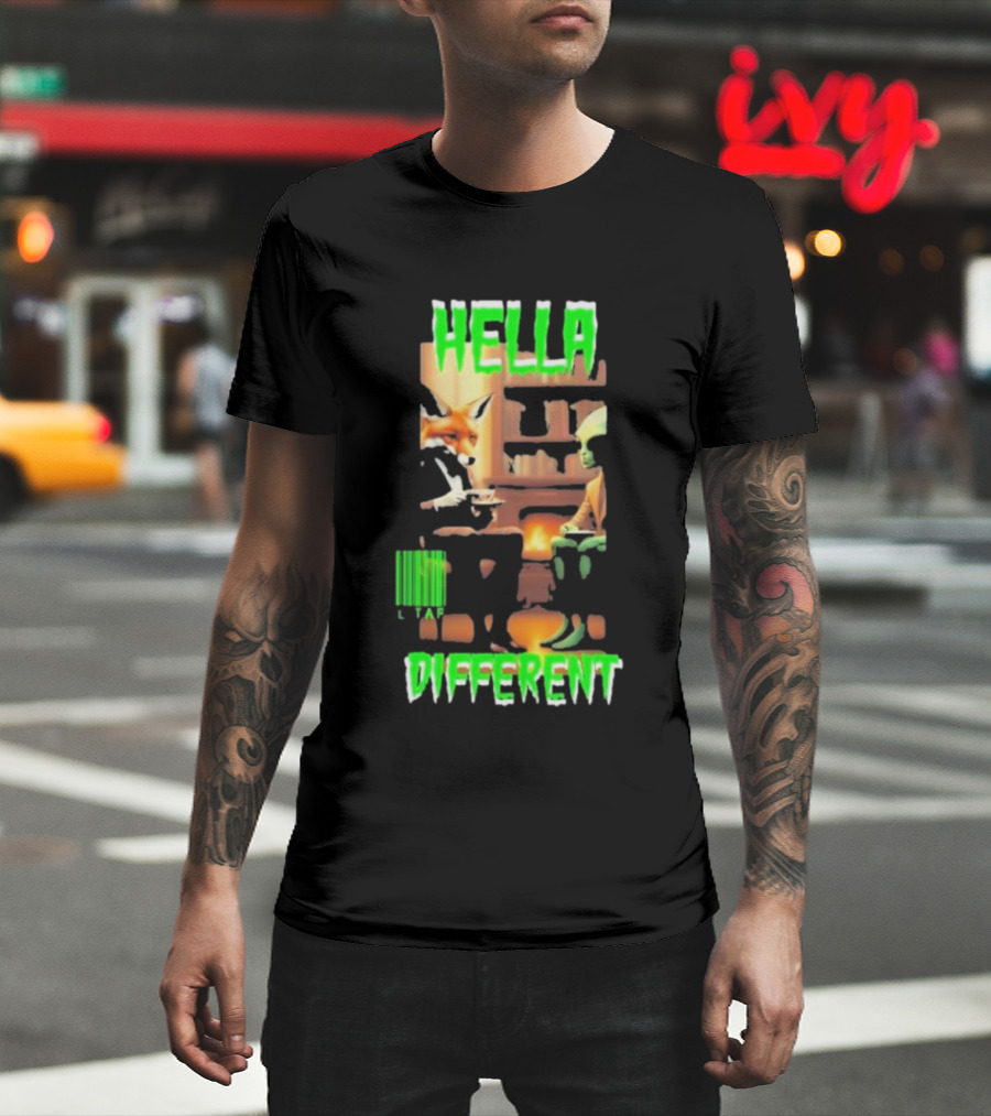 Hella Different Fox And Alien Enjoying A Spot Of Tea T-Shirt